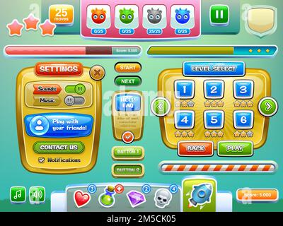 Game UI. Interface design. Stars. Level up. Mobile application. Vector ...