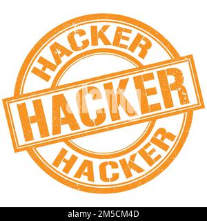 HACKER text written on orange-black rectangle stamp sign Stock Photo ...