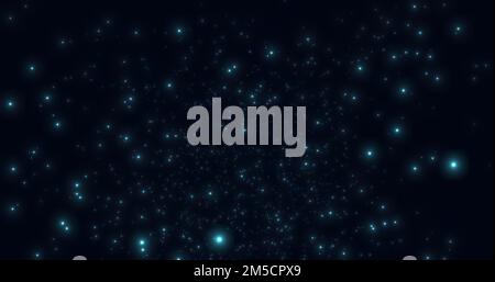 Luminous and sparkling blue particles falling in space on a blue ...