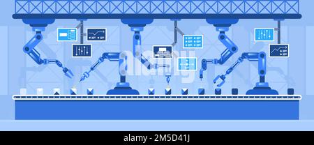 Automated conveyor line flat vector illustration. Modern production ...