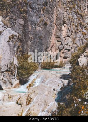 Natural pools of Millpu in Huancaraylla. Turquoise lagoons near ...