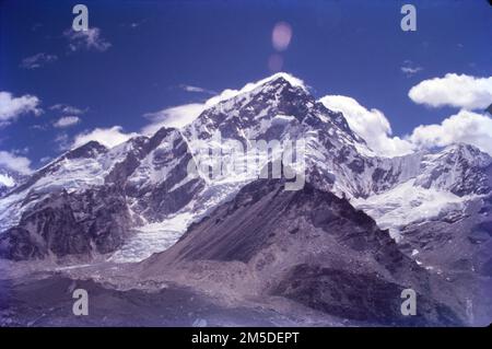 Himalayan mountain range with their soaring heights, steep-sided jagged ...