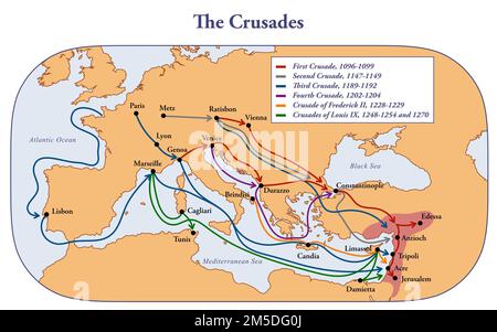 Map of the Crusades main routes and roads Stock Photo - Alamy