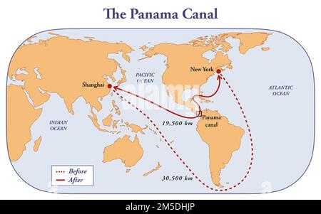 The Panama Canal and the distance benefits to the shipping routes Stock ...