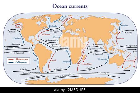 Map of warm and cold ocean currents Stock Photo - Alamy