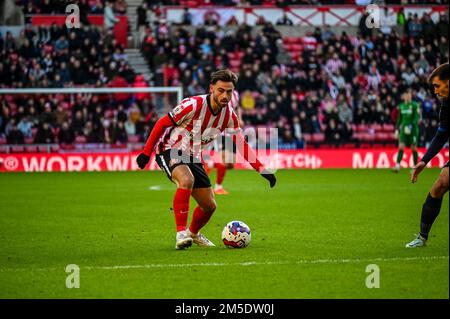 Sunderland AFC forward Patrick Roberts takes on the Blackburn Rovers ...