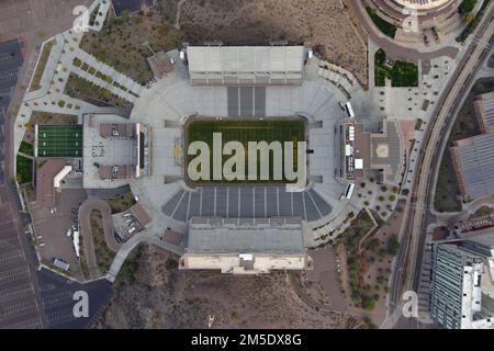 A general overall aerial view of the Sun Angel track and field stadium ...