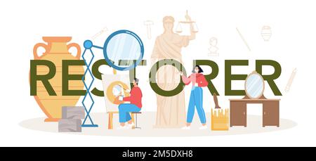 Restorer concept. Artist restores an ancient statue, old painting and ...