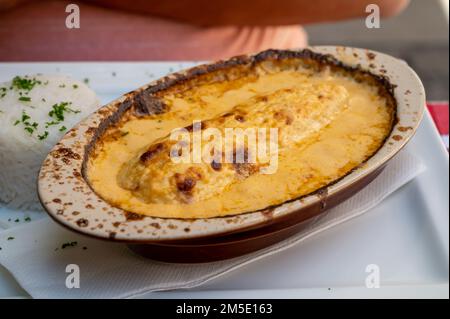 Quenelle, speciality of Lyon, oval-shaped dumplings filled with pike ...