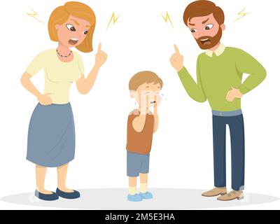 Child abuse. Parent abusing kid, father shouts in loudspeaker to ...