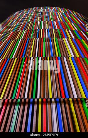 Coloured stripey cladded building at Leeds Dock in West Yorkshire,UK ...
