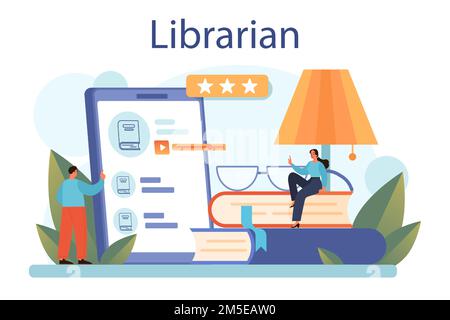 Librarian concept. Library staff cataloguing and sorting books ...