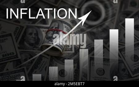 word inflation against background of graph chart of rising inflation ...