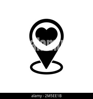 map with location pin with heart icon over white background, vector ...