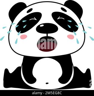 A cute sad cartoon panda crying isolated on white background Stock ...