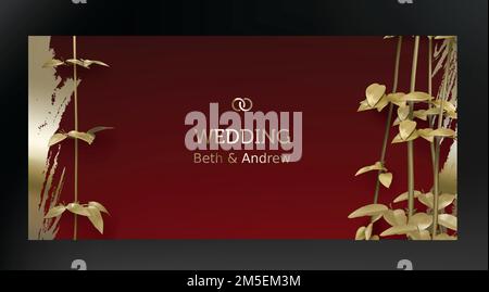 Tropical gold leaves on maroon background vector. Botanical exotic ...