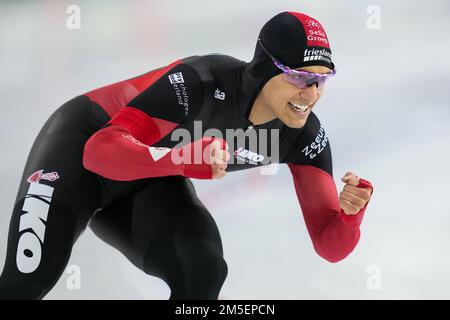 HEERENVEEN - Sebas Diniz during the men's 500m on the second day of the ...