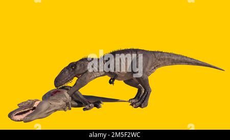 An illustration of a dinosaur eating another dinosaur isolated on ...