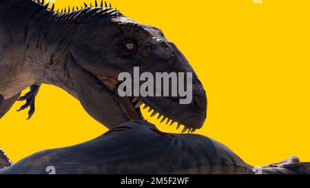 An illustration of a dinosaur eating another dinosaur isolated on ...