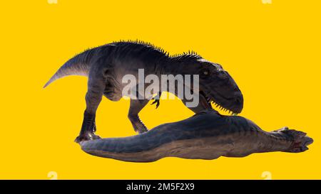 An illustration of a dinosaur eating another dinosaur isolated on ...
