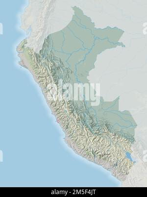 A 3D illustration of a topographic Peru map with a shaded relief on a ...