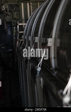 A fuselage tank assembly is displayed inside of a KC-130J Super ...