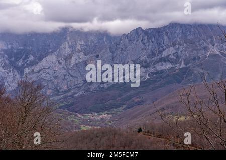 General view of the village of Posada de Valdeon in the Picos de Europa ...