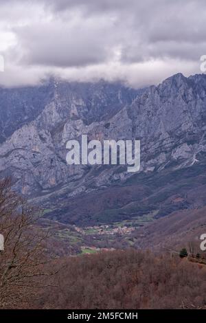 General view of the village of Posada de Valdeon in the Picos de Europa ...