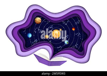 Solar system, vector layered paper cut style illustration. The sun and ...