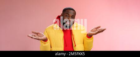 Close-up clueless unaware handsome stylish african-american bearded man ...