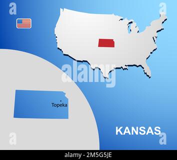 Map of Kansas state, USA. Set of Kansas maps with outline border ...