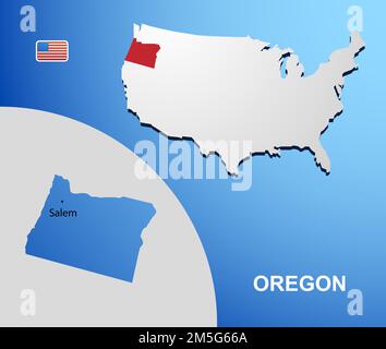 Oregon state map, USA. Set of Oregon maps with outline border, counties ...