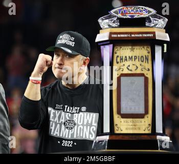 Texas Tech head coach Joey McGuire looks at the scoreboard during the ...
