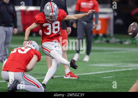 Ohio State place kicker Jayden Fielding celebrates after a field goal ...