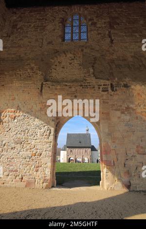 UNESCO Carolingian Monastery, facade of the King's Hall with pilasters ...