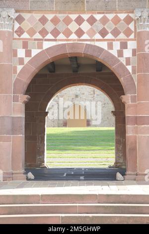 UNESCO Carolingian Monastery, detail of the King's Hall with archway ...