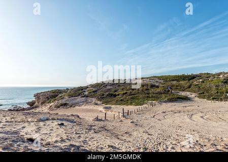 Cairn of rocks on the tral to the Waenhuiskrans Cave near Arniston in ...