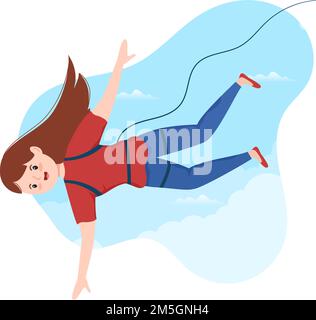 Bungee Jumping Illustration with a Person Wearing an Elastic Rope Falling Jumping From a Height ...