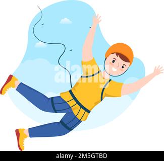 Bungee Jumping Illustration with a Person Wearing an Elastic Rope Falling Jumping From a Height ...