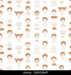 Doodle portraits of cute kids. Collection of smiling cartoon girls and ...
