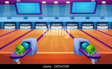 Bowling alley flat vector illustration. Cartoon empty bowling club ...