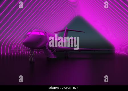 black private jet in purple neon lighting. 3d rendering Stock Photo - Alamy