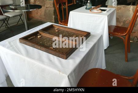 A tawle, traditional Lebanese board game, is seen at Beit Beirut Museum ...