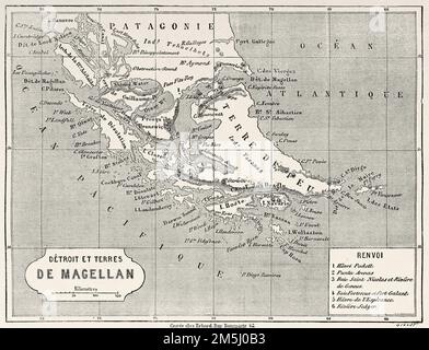 Old Map of the Magellan Strait, Patagonia. Chile, South America. Diary ...