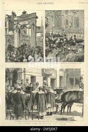 Vintage illustration of Queen Victoria's visit to Glasgow, 1888, 19th ...