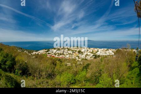 April 24 2022- Anacapri Italy view from the cable car with blue sky and ...