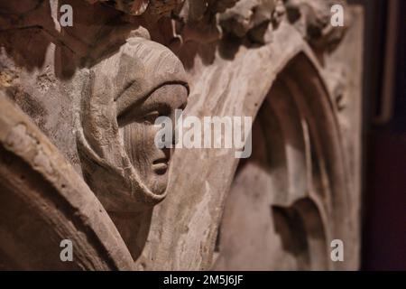 Close up of a decoration of a gothic mullioned window inside the ...