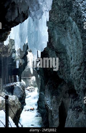 The Partnacklamm Gorge in Garmisch-Partenkirchen, Germany with ice ...