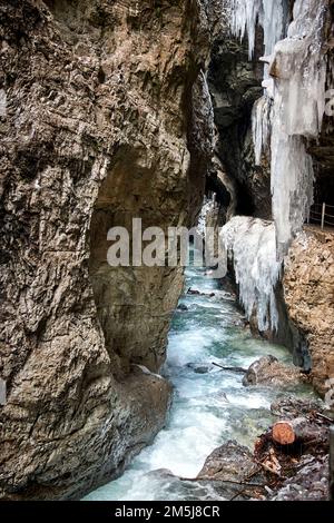 The Partnacklamm Gorge in Garmisch-Partenkirchen, Germany with ice ...