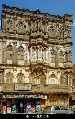 India, Gujarat, Sidhpur, Bohra Vad, street of muslim Bohra havelis ...